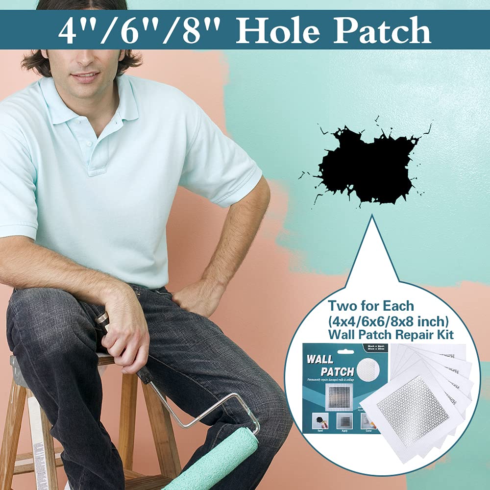 Tahikem 6 Pcs Drywall Repair Patch, 4" 6" 8" Two of Each Wall Patch Repair Kit, Self Adhesive Wall Mesh Repair, Large Hole Patch for Drywall, Sheet Rock Patch, Aluminum Metal Sheetrock Ceiling Patch