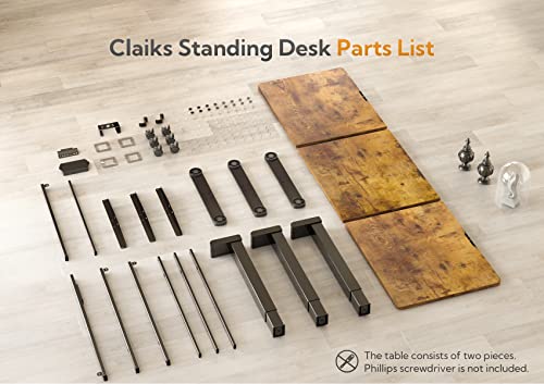 Claiks Triple Motor L Shaped Standing Desk, 63 x 55 inch Corner Stand Up Desk, Adjustable Height Desk with Splice Board, Black Frame/Rustic Brown Top