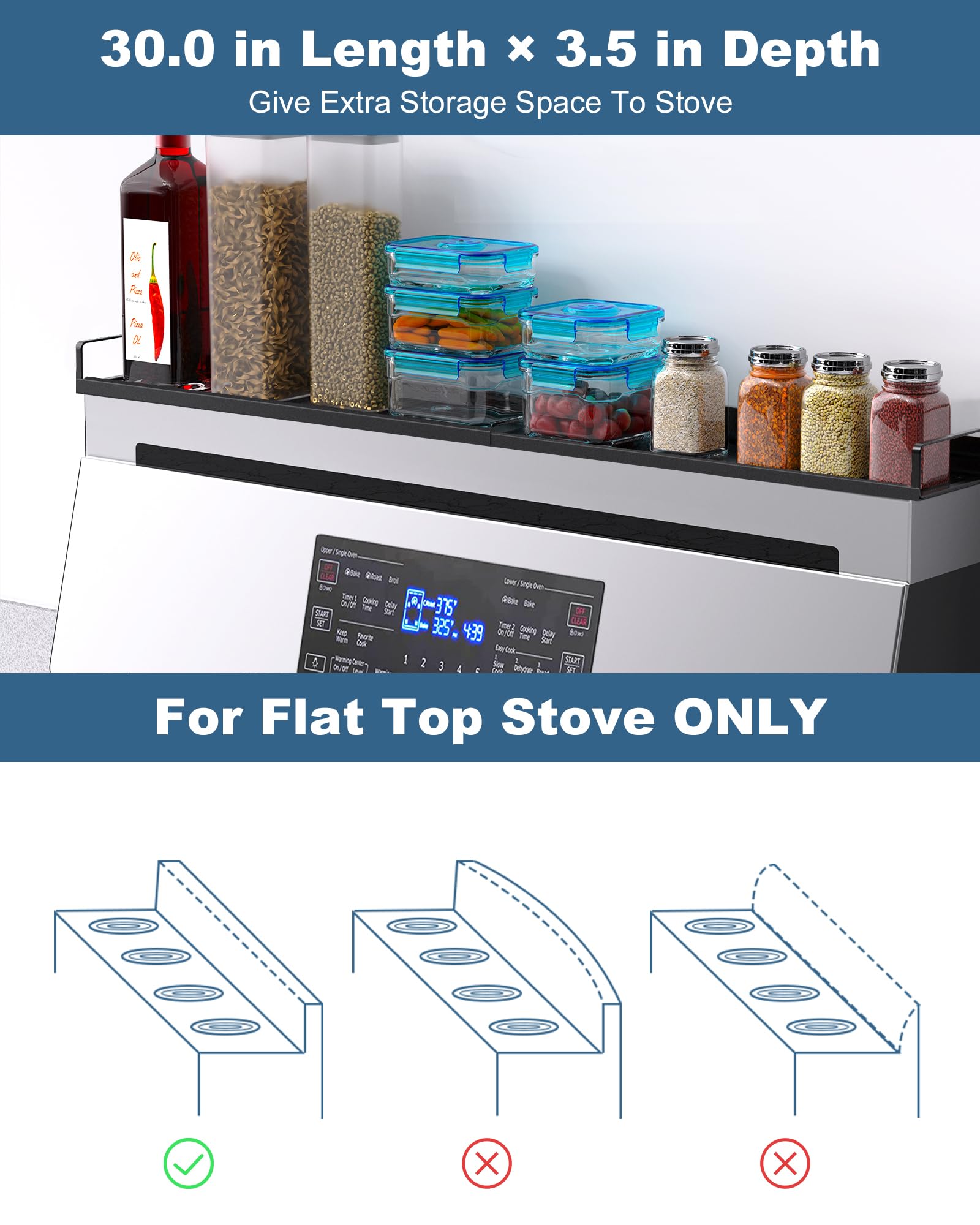 Bumusty 6X Strong Magnetic Shelf for Stove Top, 20"-30" Adjustable Stove Top Shelf, Oven Shelf Spice Rack Over the Stove, Seasoning Organizer Kitchen Shelves, Matte Black