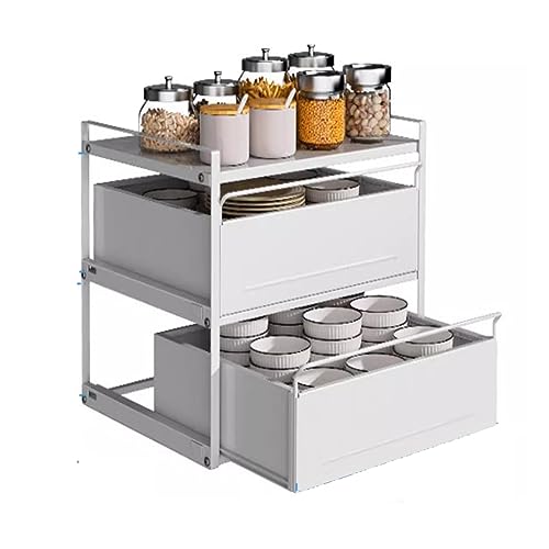 EMYJAY Under Sink Organizers and Storage, 2 Pack Under Sink Organizer Pull-Out Home Organizer Pull Out Cabinet Basket Organizer (Color : White, Size : 40x40x44.8cm)