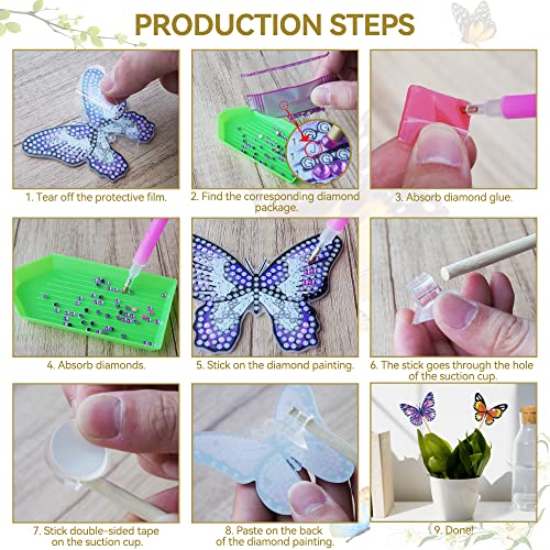 Vcekract 8 Pcs Butterfly Diamond Art, Diamond Painting Kits for Garden Decor, Butterfly Stakes Diamond Art Kits, Butterfly Diamond Art Club, Butterflies for Crafts