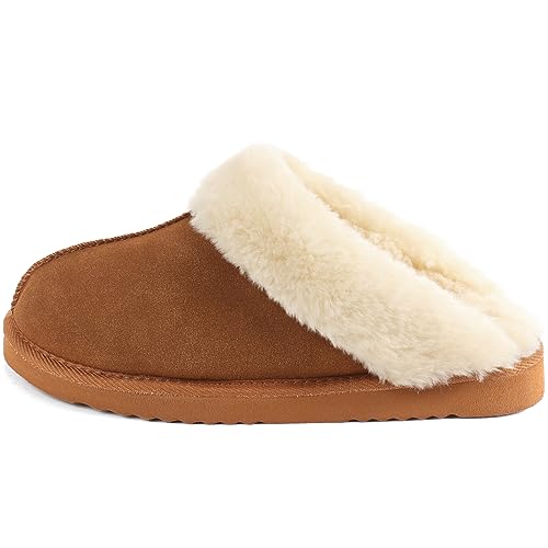 LazyStep Women's Fuzzy Memory Foam Slippers Fluffy House Shoes Indoor Outdoor(Tan,Size 7-8)