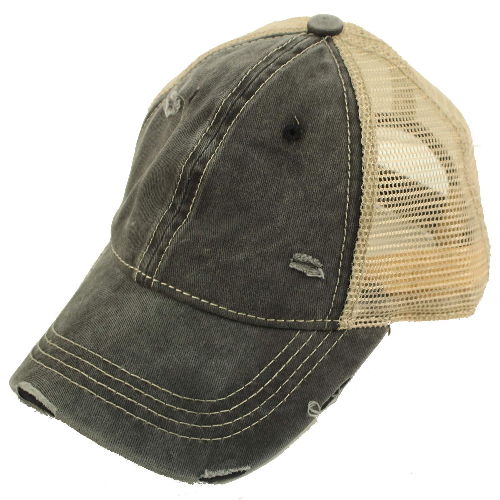 C.C Exclusives Washed Distressed Cotton Denim Criss-Cross Ponytail Hat Baseball Cap Bundle Hair Tie (BT-933) (A Crossed Elastic Band(Tie-dye)-Star Black)