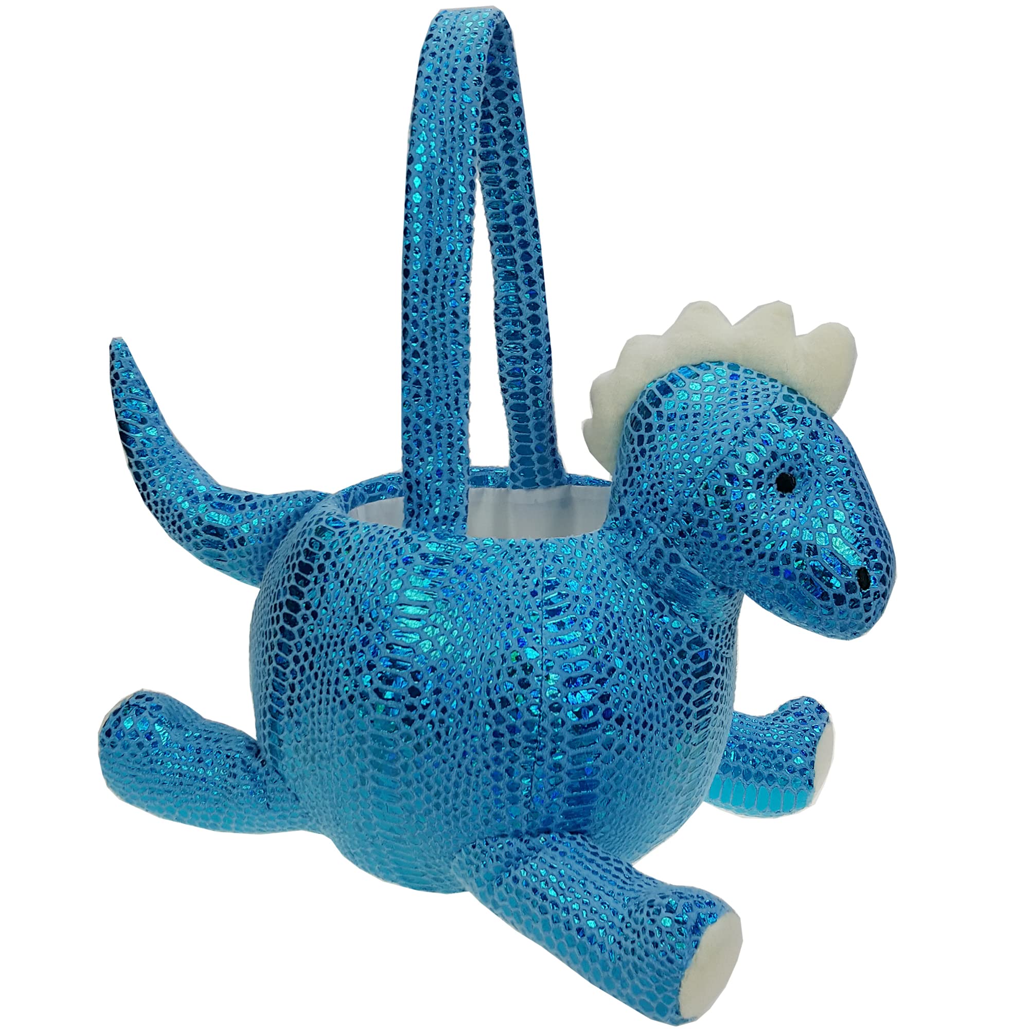 DearSun 3D Dinosaur Halloween Trick or Treat Baskets for Kids, Blue Shiny Sequins Dinosaur Basket for Halloween Party (Sequins Dinosaur-Blue2)