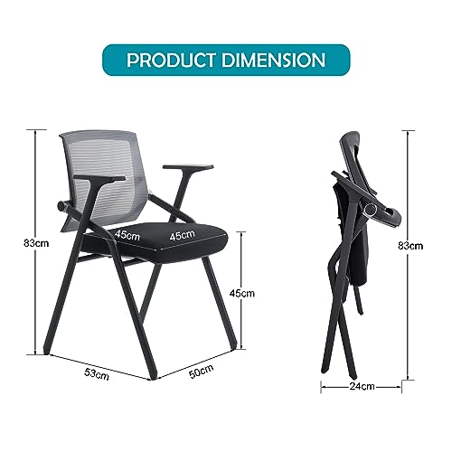 BLANEDUO Conference Room Chairs, Folding Office Desk Chair with Lumbar Support and Sliding Armrest with Casters, Stackable Office Guest Chairs & Reception Chairs(4 Pack)