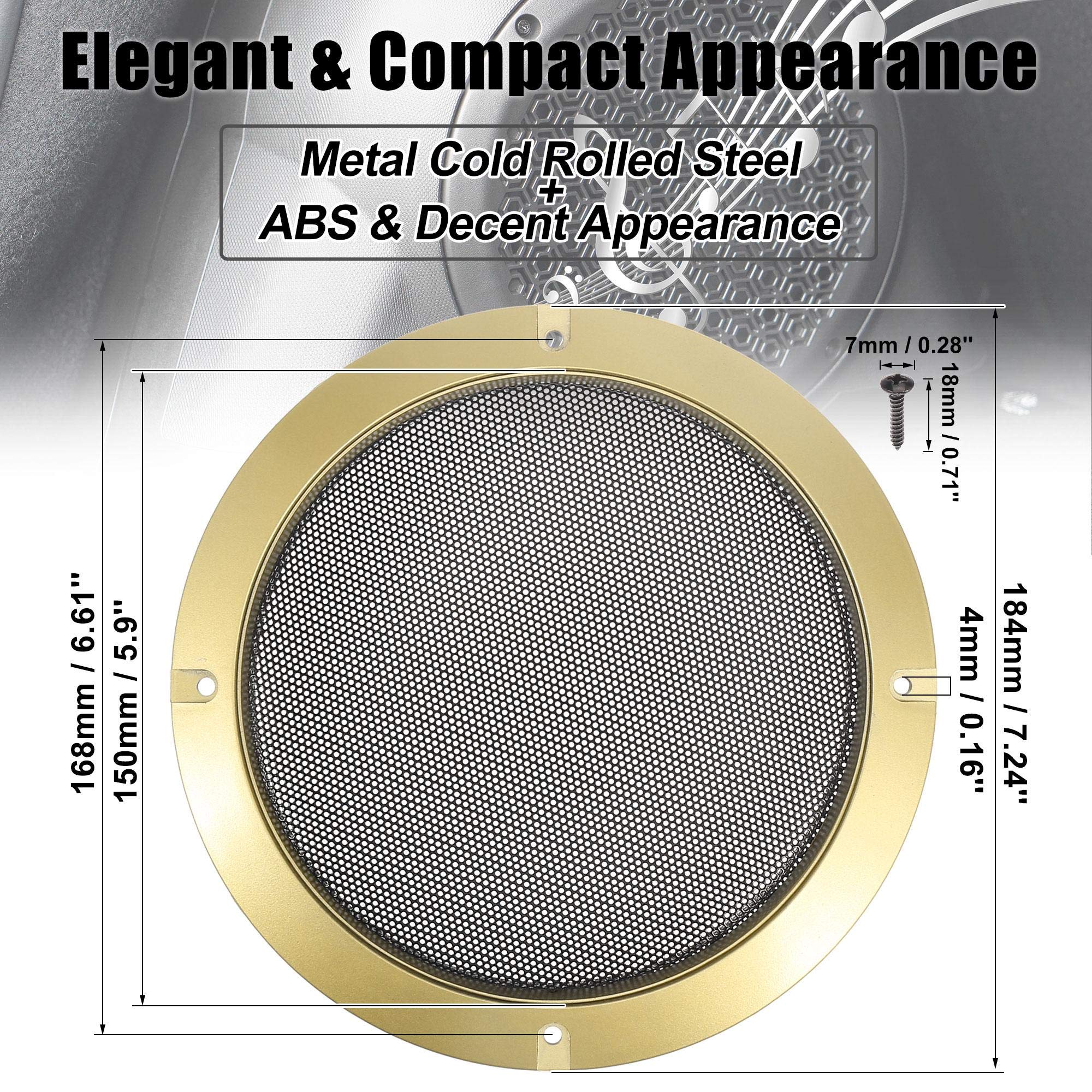 X AUTOHAUX 2pcs 6.5" Gold Tone Car Audio Speaker Cover Mesh Subwoofer Grill Horn Glossy Guard Protector