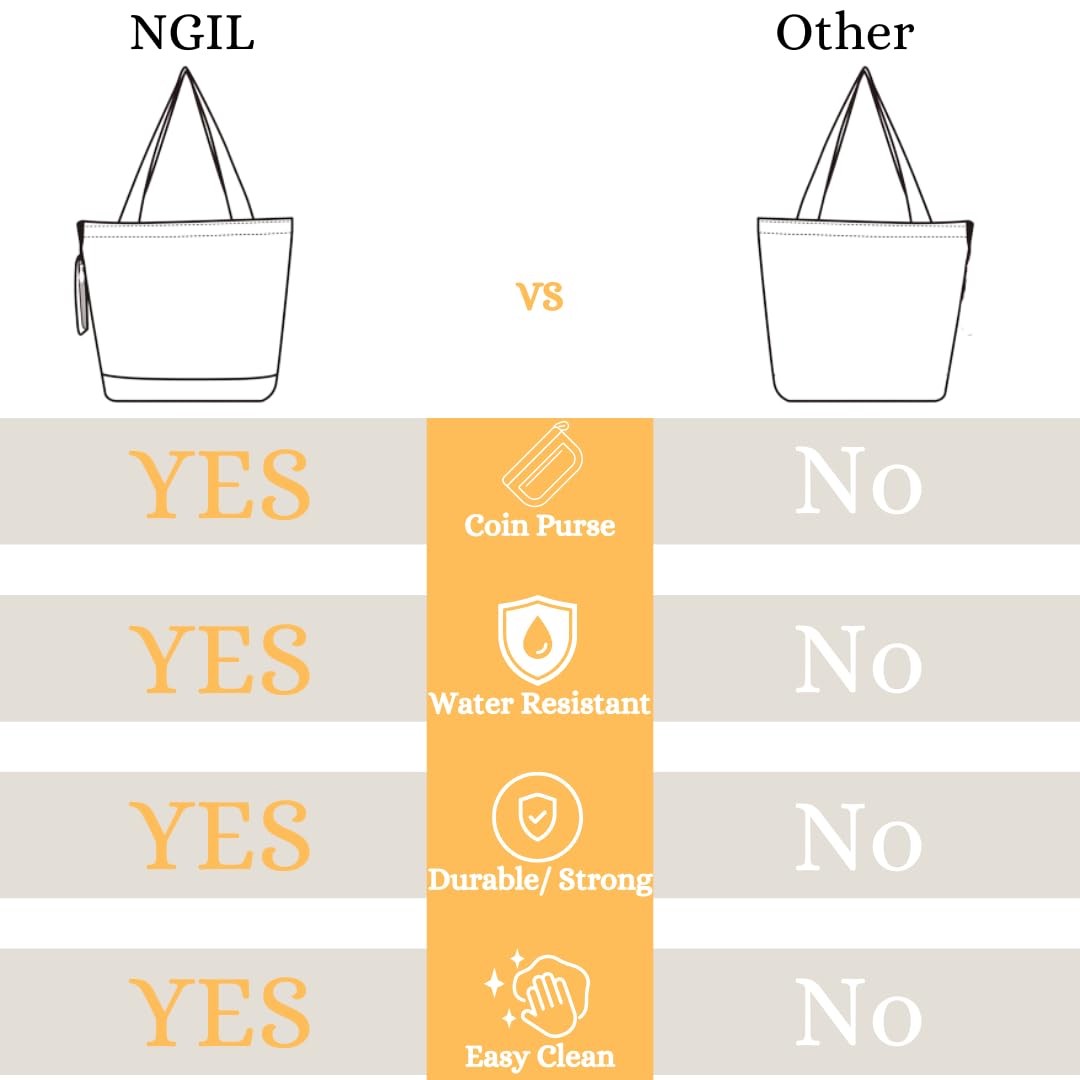 NGIL Medium Top Zipper Closure Canvas Tote Bag with Attached Matching Coin Purse For Moms and Nurses (Baseball White-black)