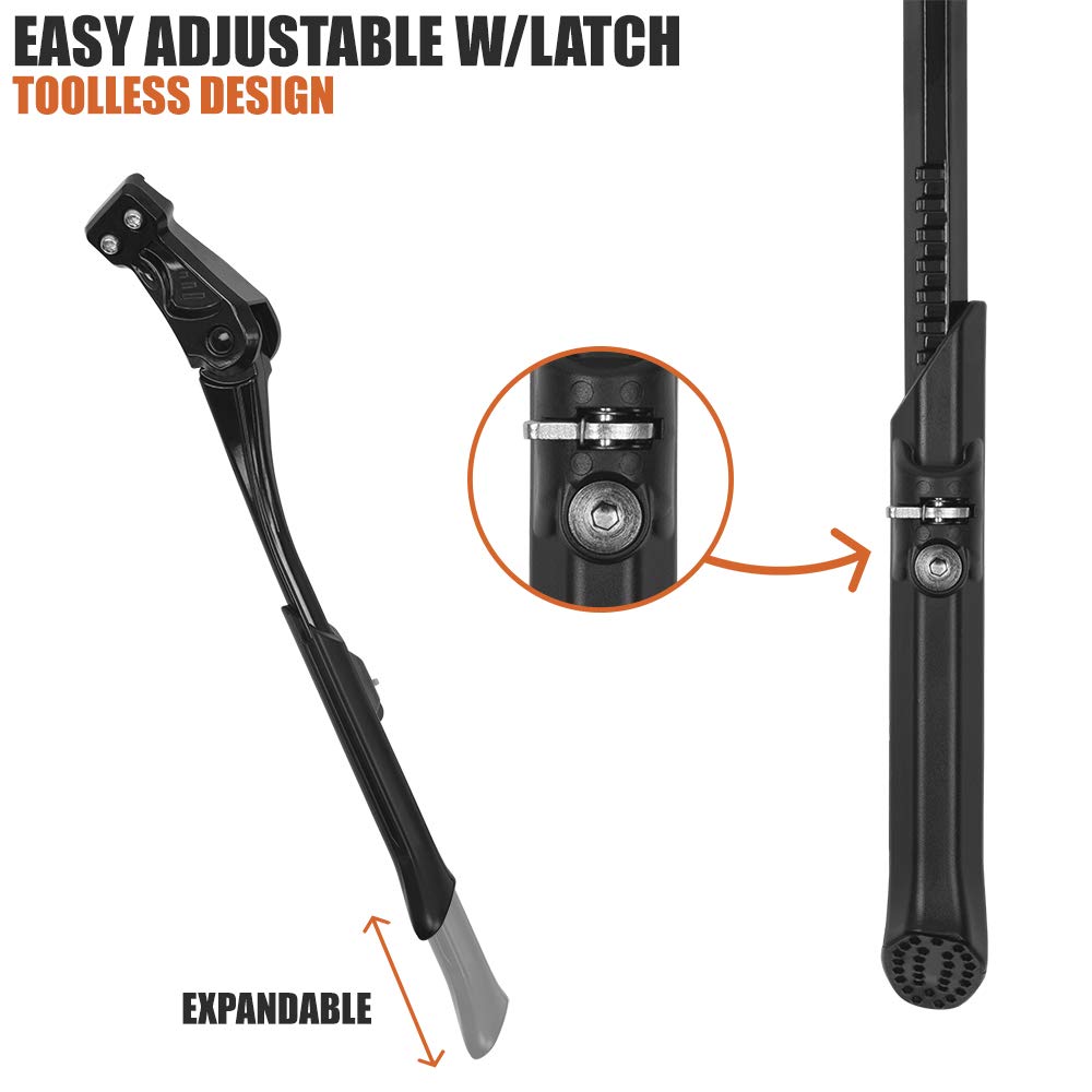 BV Bike Kickstand - Mountain Bike Kick Stand for 24-29" Bicycles - Adjustable Length, Non-Slip Sole, Aluminum Alloy Material - Black Bicycle Kickstand