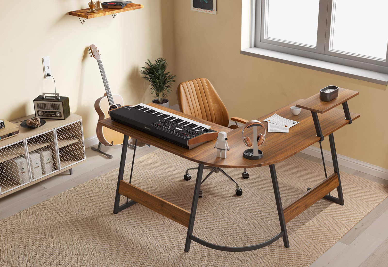CubiCubi L Shaped Desk, Computer Corner Gaming Desk with Large Monitor Stand, 51.2" Home Office Writing Table, Workstation with Storage Drawer, Space-Saving, Walnut