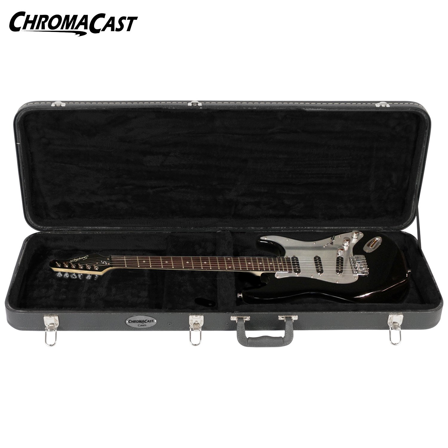 ChromaCast Electric Guitar Hard Case CC-EHC with Guitar Strap and Pick Sampler,Black