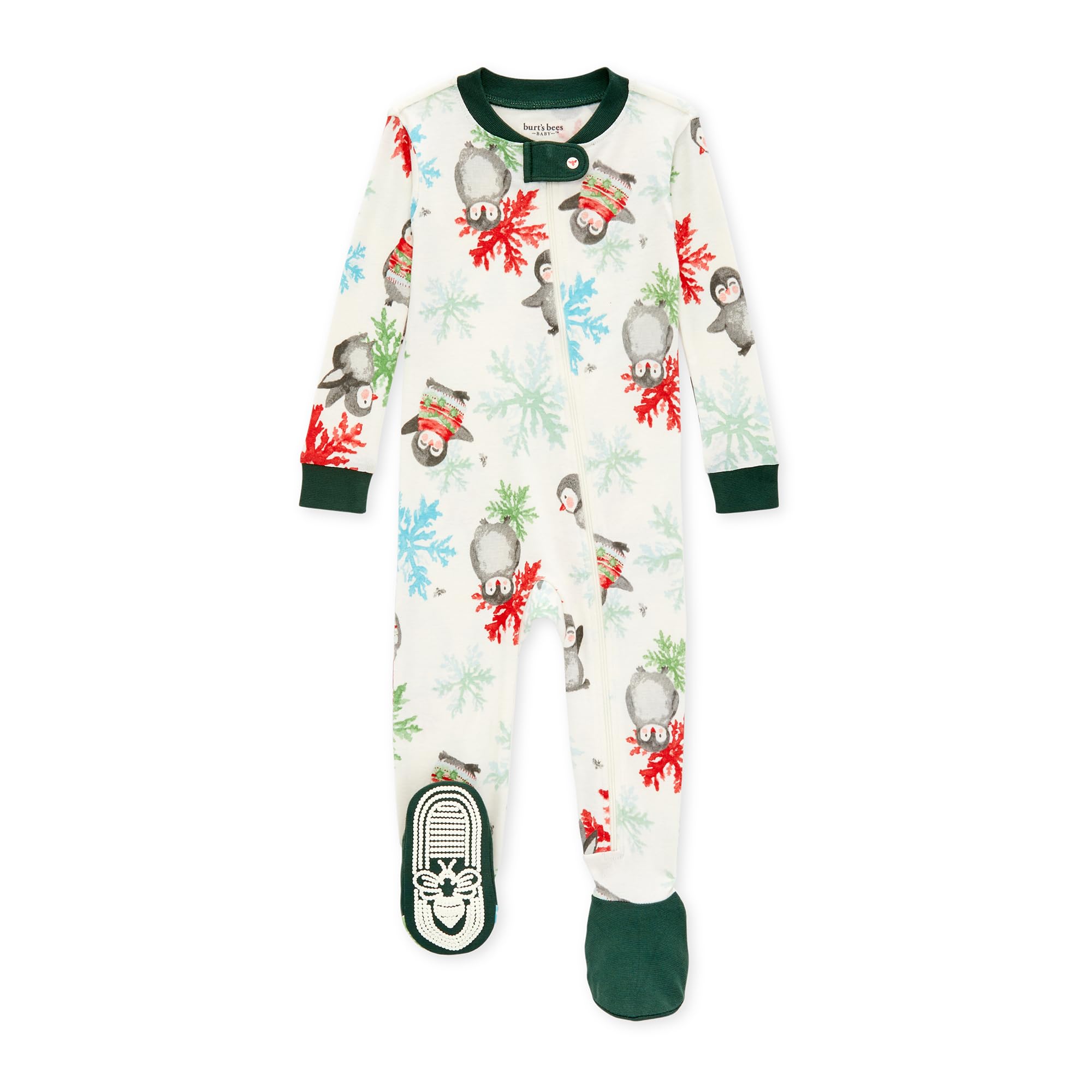 Burt's Bees Baby Baby Boys' Pajamas, Zip-front Non-slip Unisex Footed Sleeper PJs, Organic Cotton, Jungle Love, 24 Months