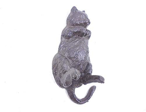Handcrafted Nautical Decor Cast Iron Happy Fat Cat Wall Hook 6"