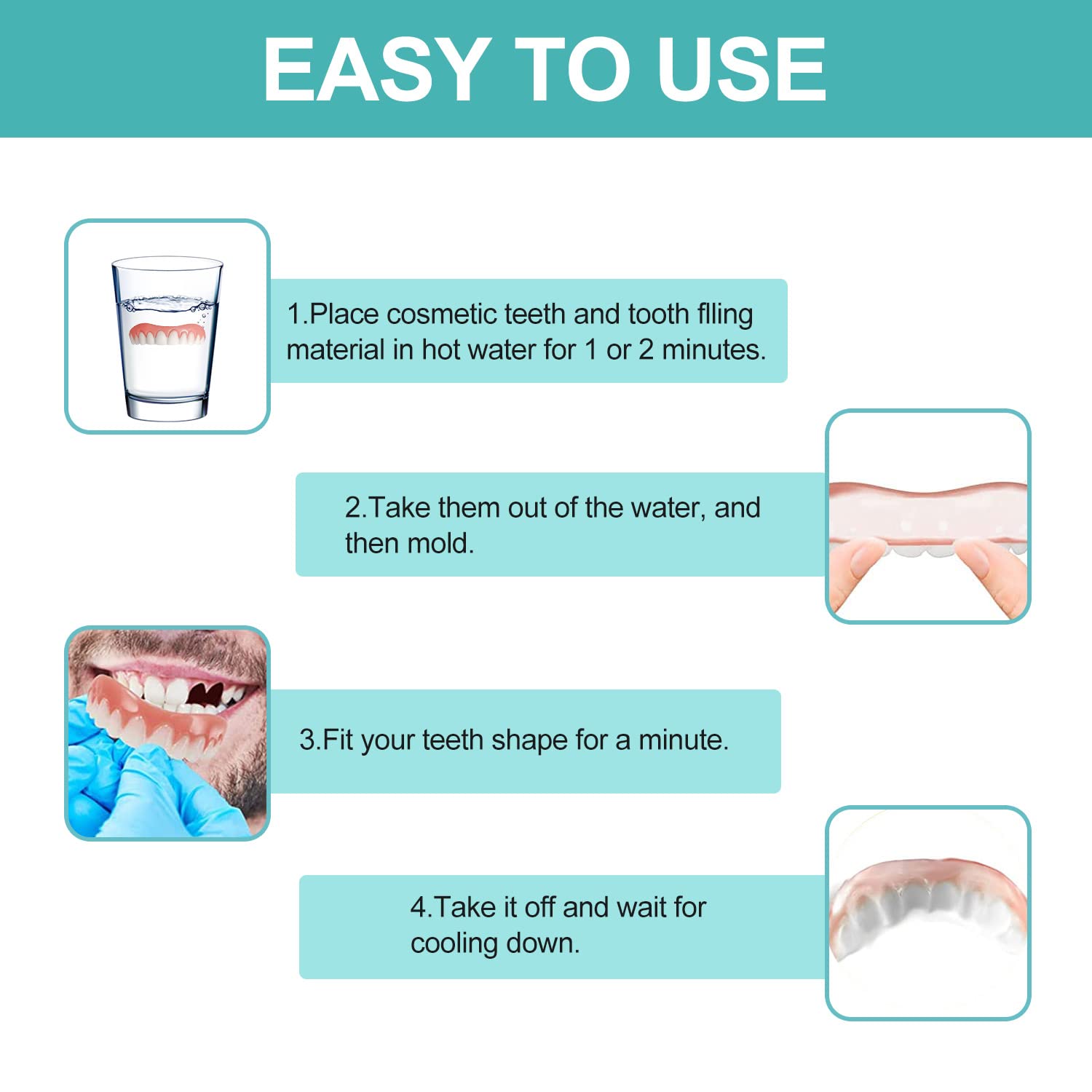 Fake Teeth, Dentures Teeth for Upper and Lower Jaw, Nature and Comfortable, Protect Your Teeth and Regain Confident Smile (1set)