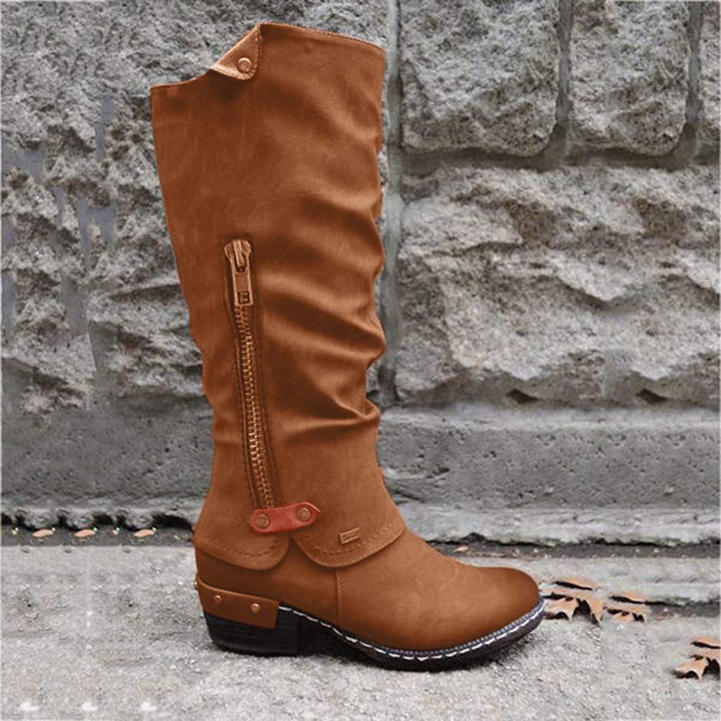 XHLEMON Women Vintage Victorian Gothic Mid Calf Height Boots Casual Lace up Thick High Heels Booties Winter Warm Shoes