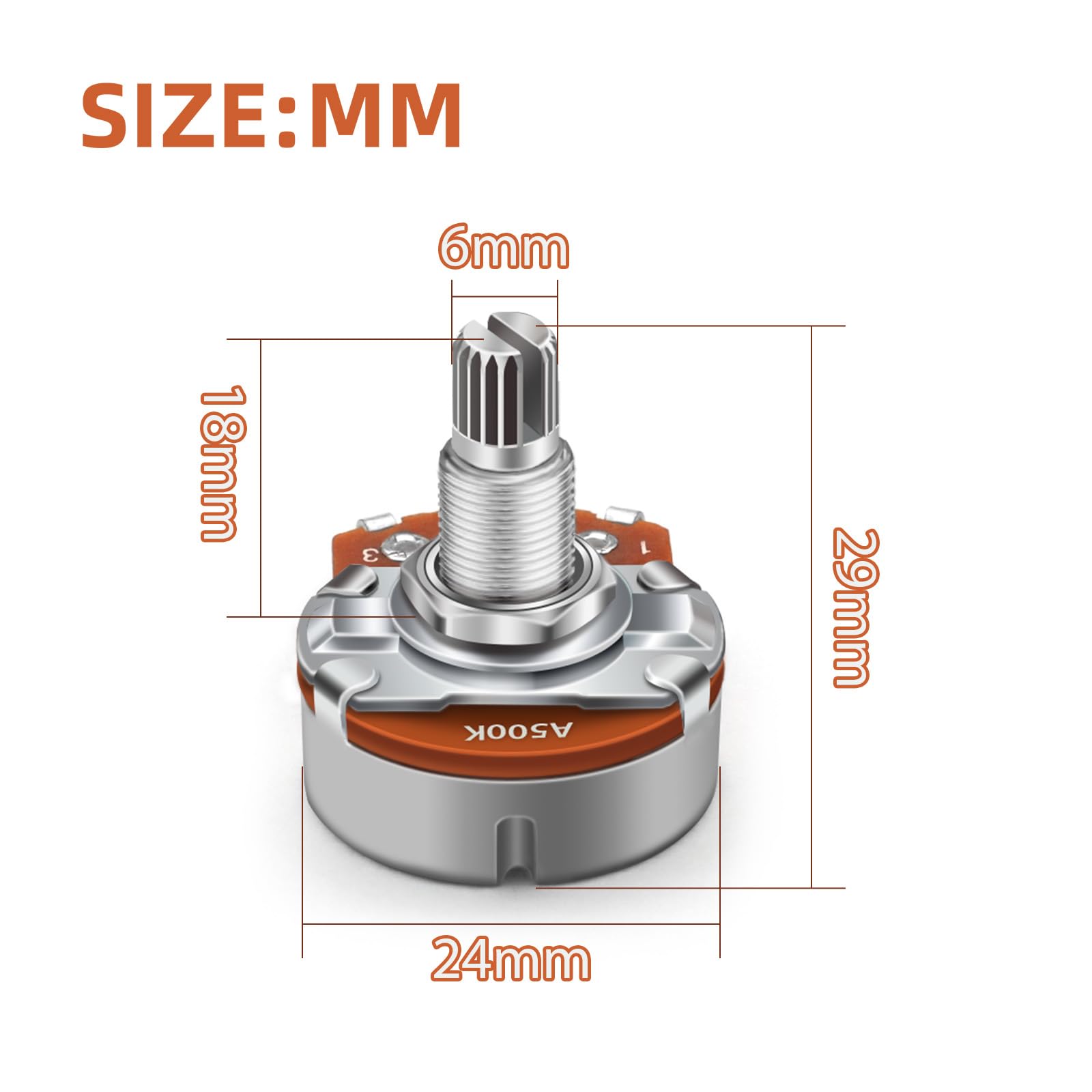 SAPHUE 4PCS A250K+B250K+A500K+B500K Push Pull Potentiometer Brass Metric Coarse 18-Spline Split Shaft Pots Audio Taper Potentiometers for Electric Guitar Bass,2T2V (250K&500K)