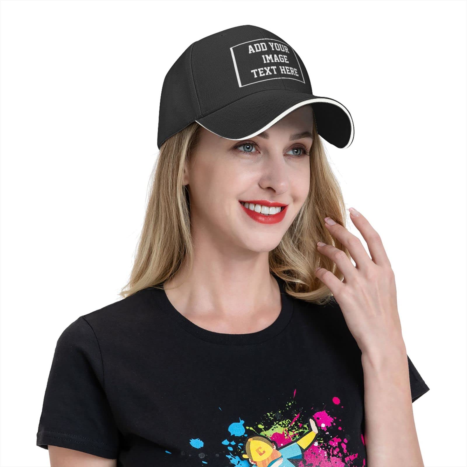 Custom Hats for Men Design Your Own Personalized Text Photo Logo Baseball Hat Unisex Sun Cap Black, One Size