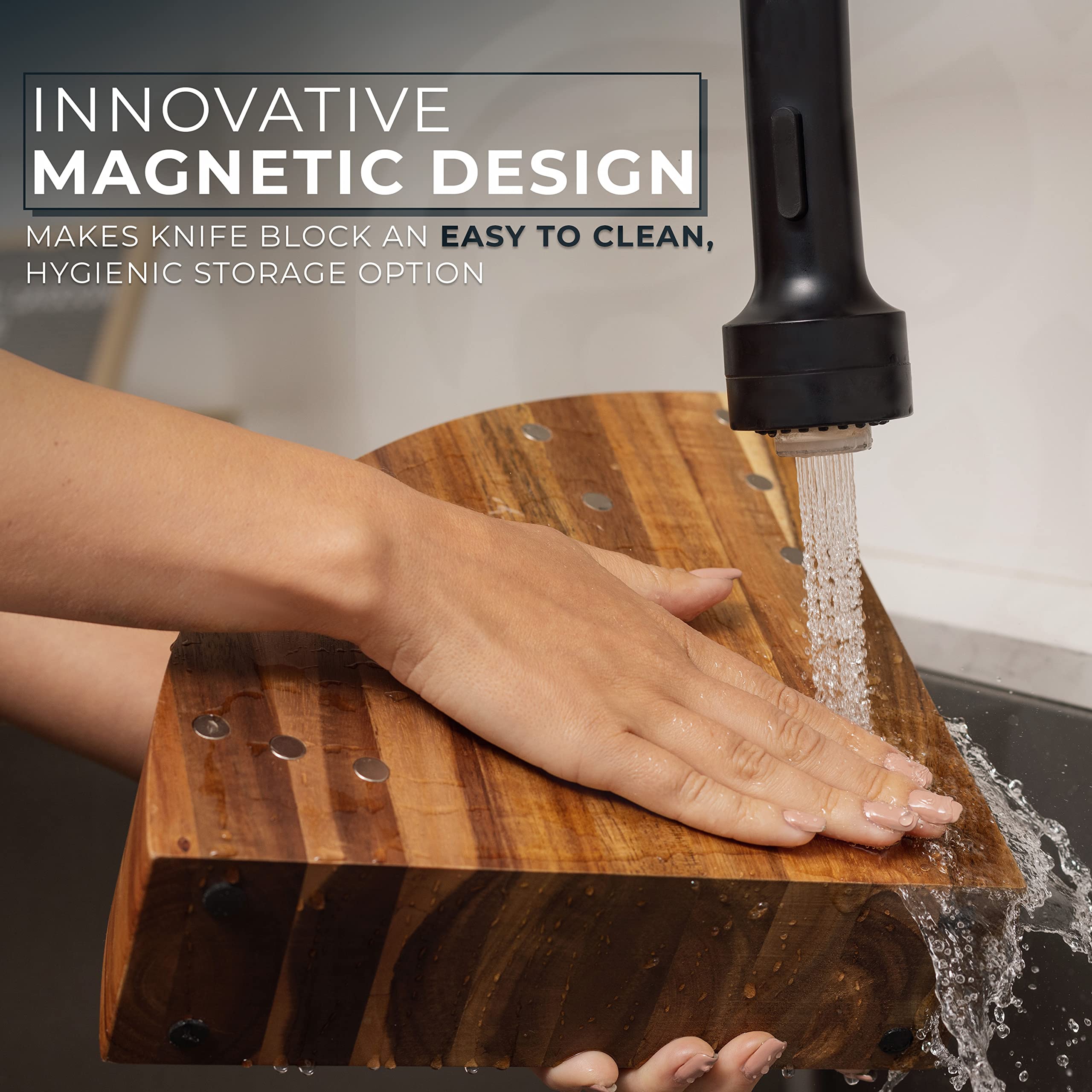 Elegant OTTAVA Magnetic Knife Block Attaches 10 Knives - Sanitary Magnetic Knife Holders - Magnetic Knife Holder Gift - Magnetic Knife Blocks Elevate Kitchen Space