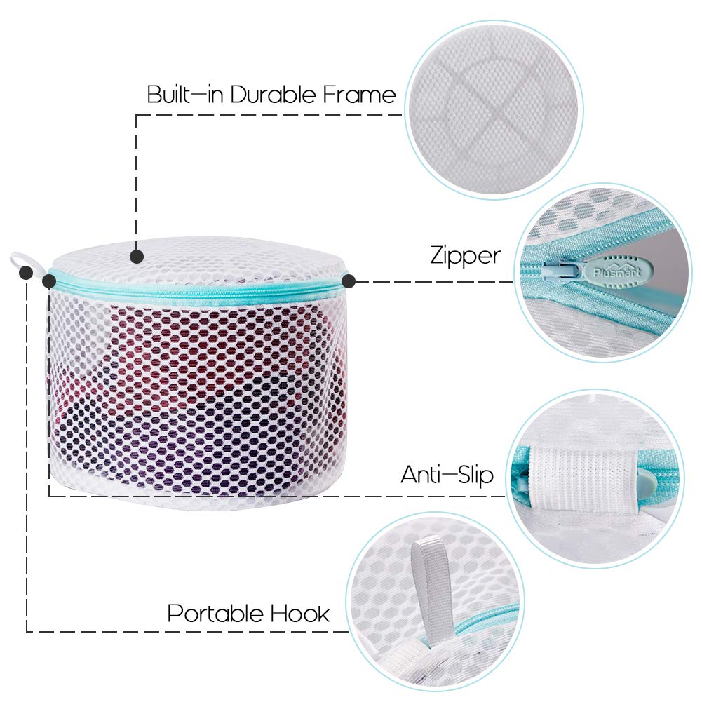 Plusmart Large Mesh Lingerie Bags for Laundry, Bra Washing Bag for Washing Machine/Washer, D to E Cup,3 Pack White