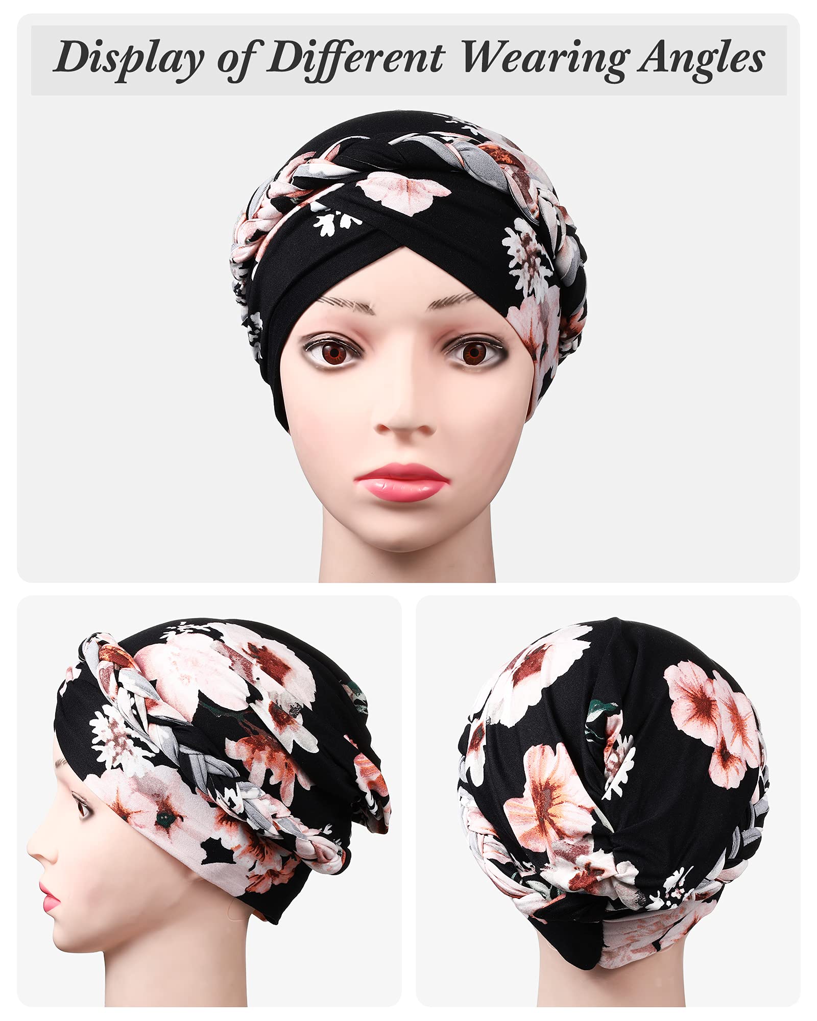 SATINIOR 4 Pieces African Women Turban Cap Head Wraps Beaded Headscarf Beanie Wrap (Camouflage Color,Camouflage Style)