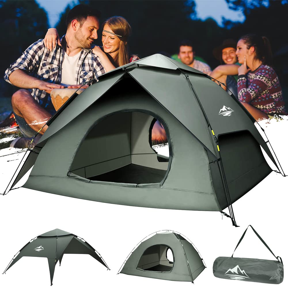 Camping Tent 4/5 Person, Instant Tent Setup in 60 Seconds with Rainfly, Portable Waterproof & Windproof Tent with Carry Bag, 2 Large Mesh Windows, Double Layer, Carry Bag for Family Camping & Hiking