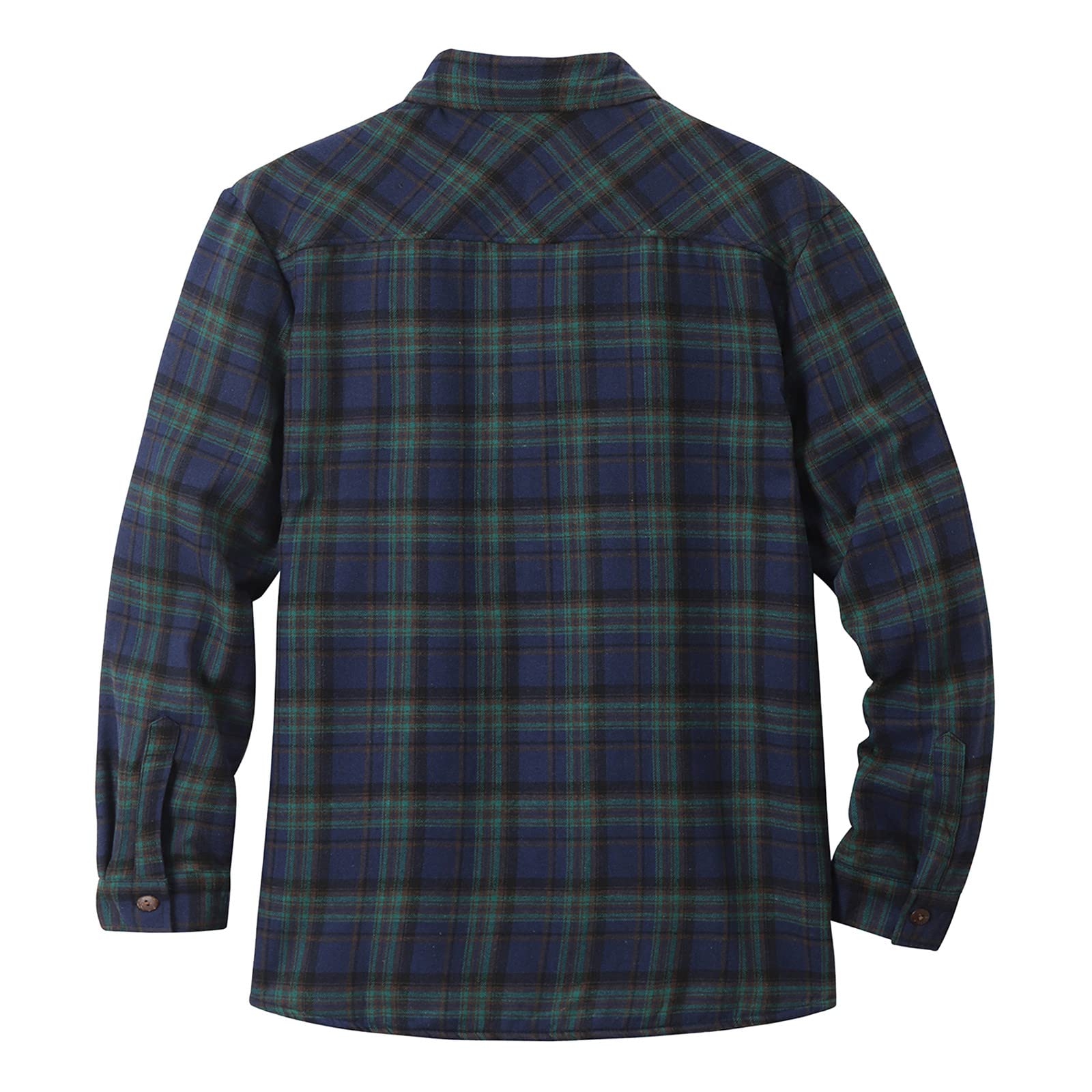 Burband Mens Long Sleeve Sherpa Fleece Flannel Shirts Button Down Berber Lined Shackets Warm Camp Shirts Plaid Jackets, Green, X-Large
