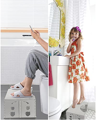 Foldable Toilet Potty Stool for Adults, 7" Healthy Squatting Posture Toilet Poop Stool, Bathroom Anti-Slip Toilet Assistance Step Stool, Fold Design Christmas Decor Portable Travel Poop Stool.(Grey)
