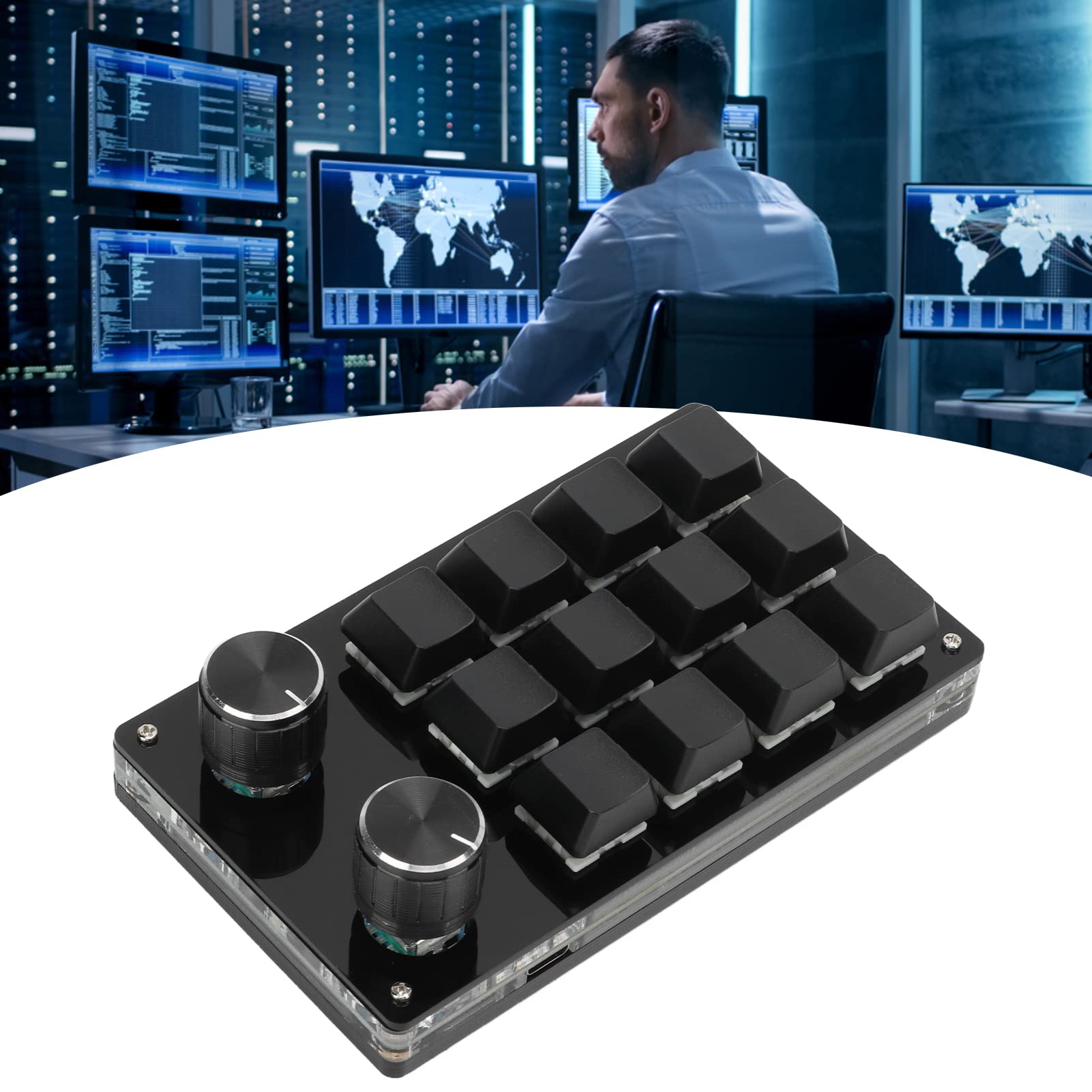 Cryfokt One Handed Macro Mechanical Keyboard, 12 Key Portable Mini Programmable Keyboard, Multifunction DIY Keyboard with Knob Plug and Play Mechanical Gaming Keypad for Office Gaming