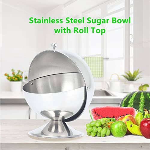 Peohud 2 Pack Stainless Steel Sugar Bowl with Roll Top, Sugar Cube Holder, Candy Jar Cookies Mints Holder Bowl for Home Kitchen, Office, Parties