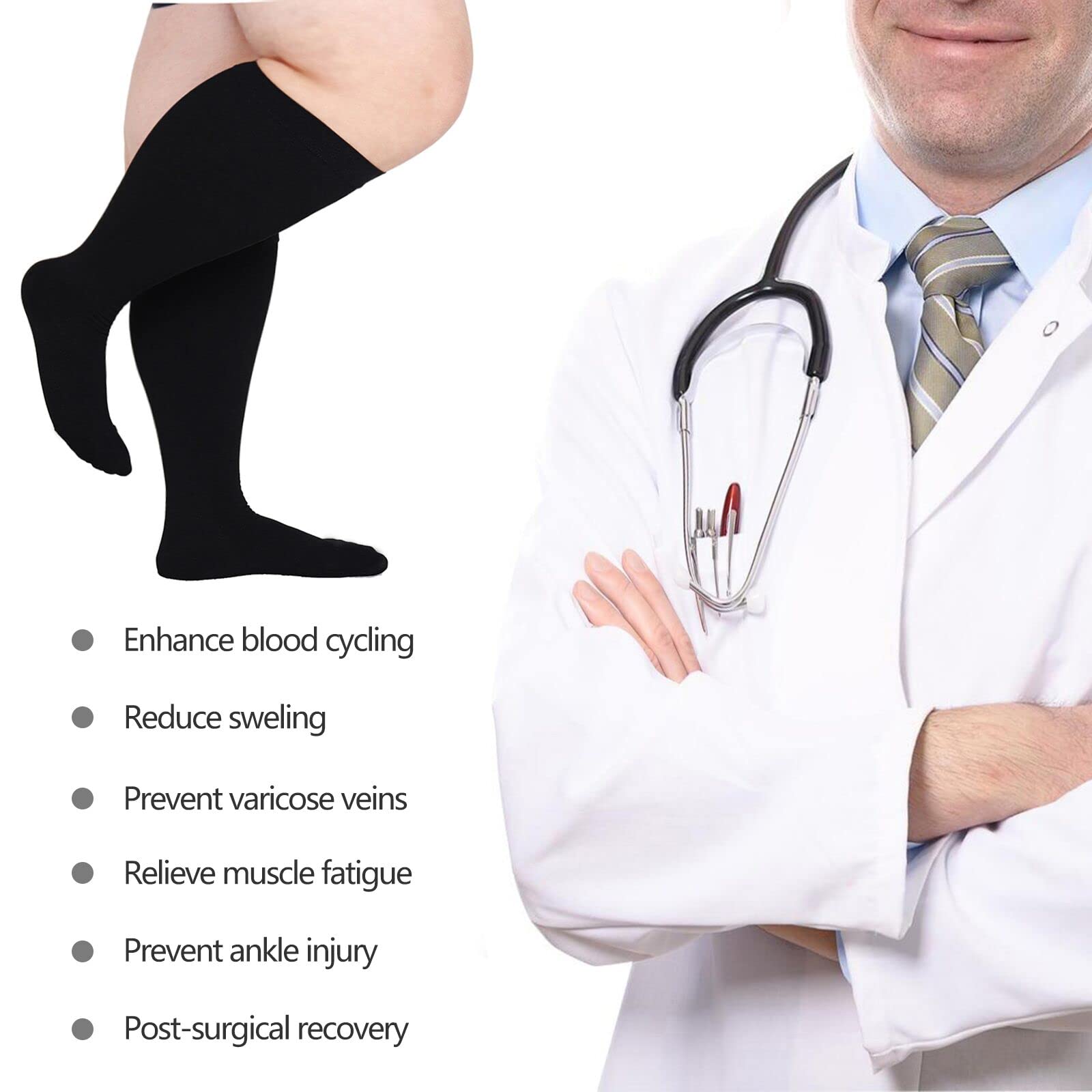 Compression Socks For Women Men,Plus Size Compression Socks Men Women,Wide Calf Compression Stockings Support Socks,Extra Large 20-30 mmhg Thigh High Knee Socks Up to 7XL.Compression Socks