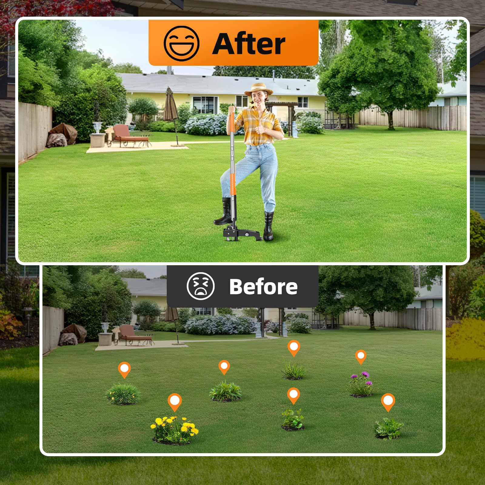 Elecshion Weed Puller Tool, Heavy Duty Stand Up Weed Puller with 39.3" Long Handle & 4 Tough Stainless Steel Claws, Detachable Weed Remover Tool for Lawn Garden without Bending, Pulling, or Kneeling