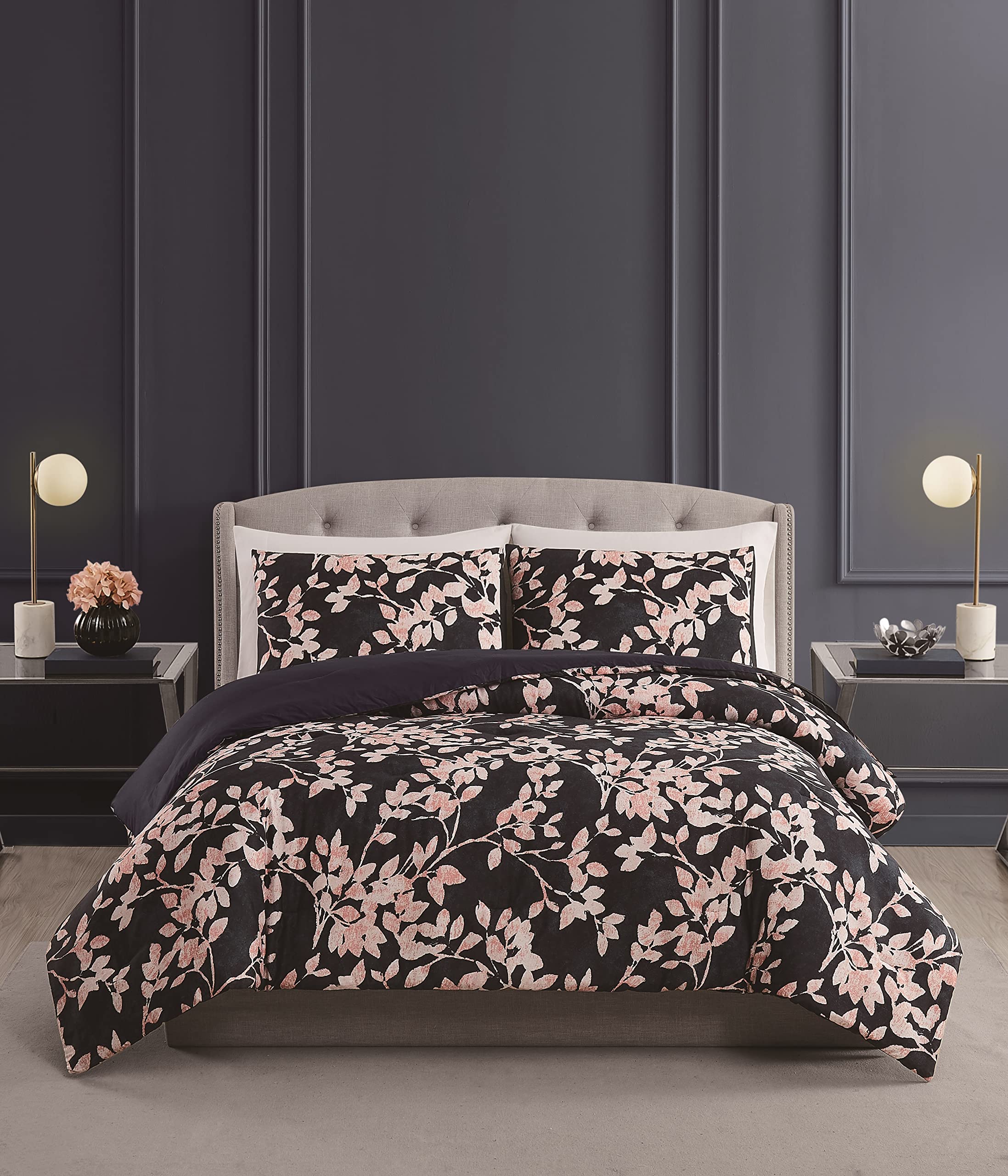 Vince Camuto Amaya Floral Set, King, Blue/Pink Duvet