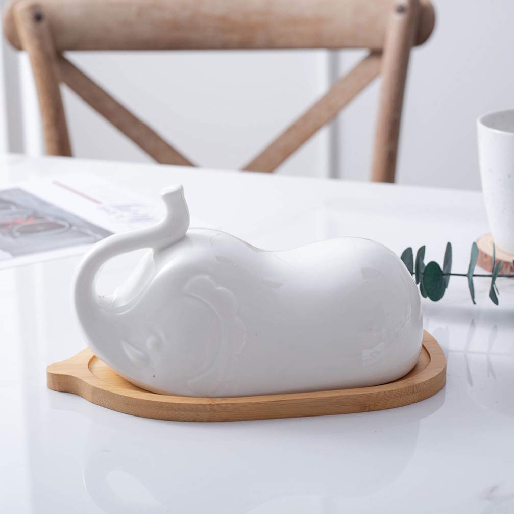 Elephant large butter dish Butter Dish Ceramic Butter Holder Animal Butter Tray with Lids Elephant Butter Keeper Container Margarine Holder Cheese Board Ceramic Food dinner plates Plate fruite plate