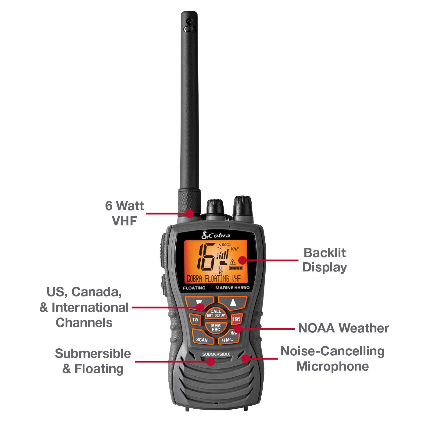 Cobra MR HH500 FLT BT and MR HH350 FLT Handheld Floating VHF Radios