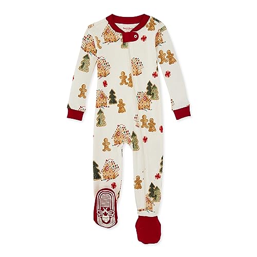 Burt's Bees Baby Baby Girls Pajamas, Zip Front Non-Slip Footed Sleeper Pjs, 100% Organic Cotton, Gingerbread Lane, 9 Months