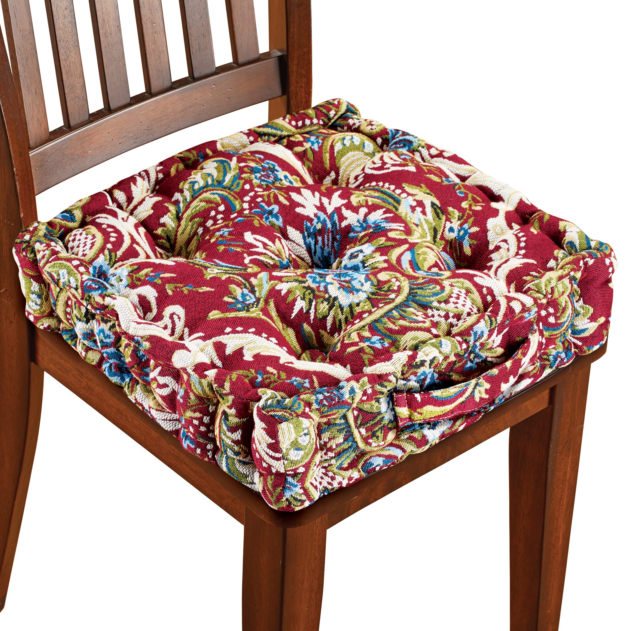 Collections Etc Thick Padded Tapestry Booster Tufted Chair Cushion Burgundy Chair PAD