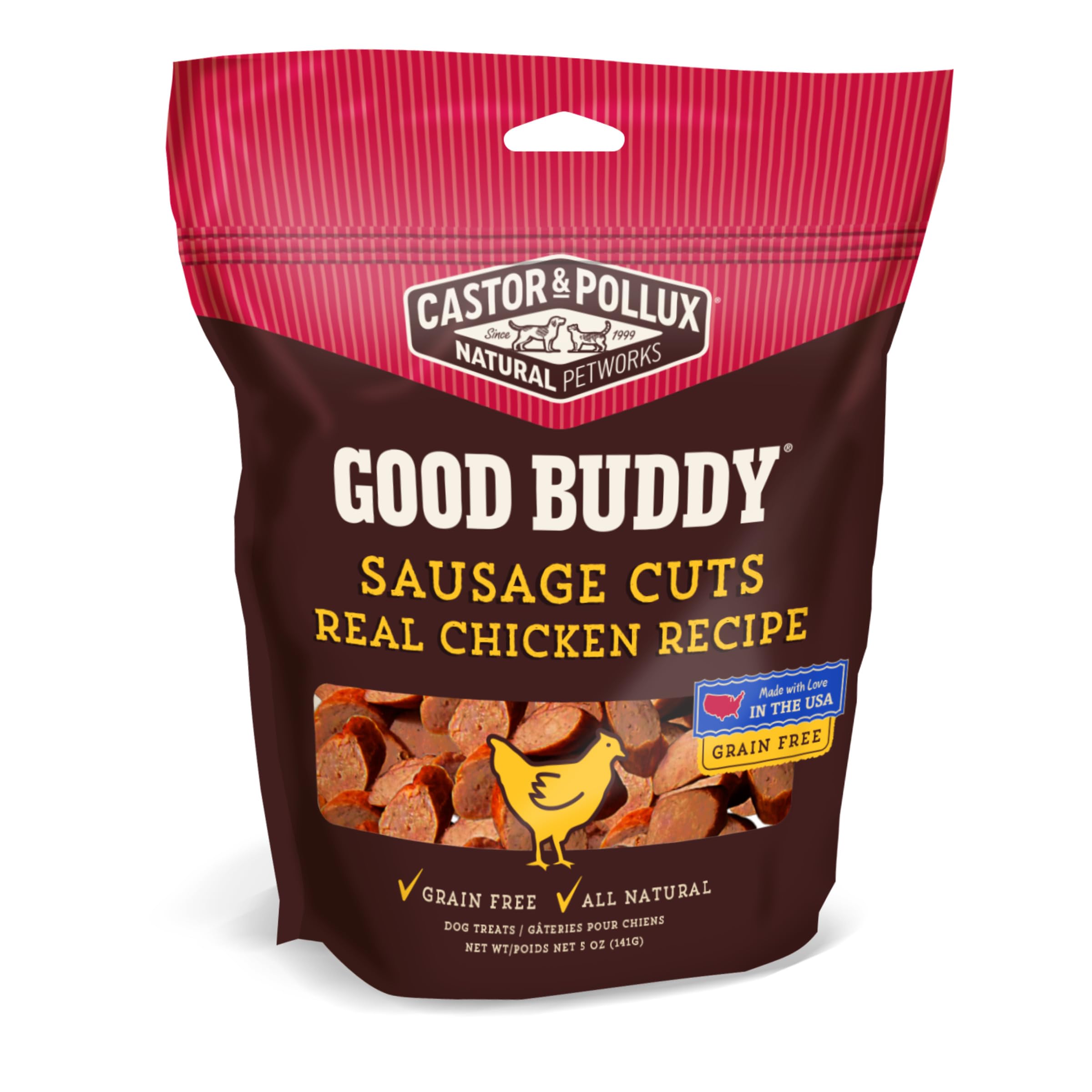 Castor & Pollux Good Buddy Sausage Cuts Real Chicken Recipe Grain Free Dog Treats, 5-oz bag