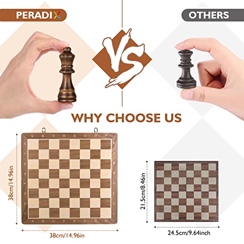 Peradix 15" Wooden Chess and Checkers Set, Magnetic Chess Sets - 2 Extra Queens, 2 in 1 Board Games with Folding Board and Chessmen Storage Slots, Beginner Chess Set for Adults Kids, Gift Box Packed