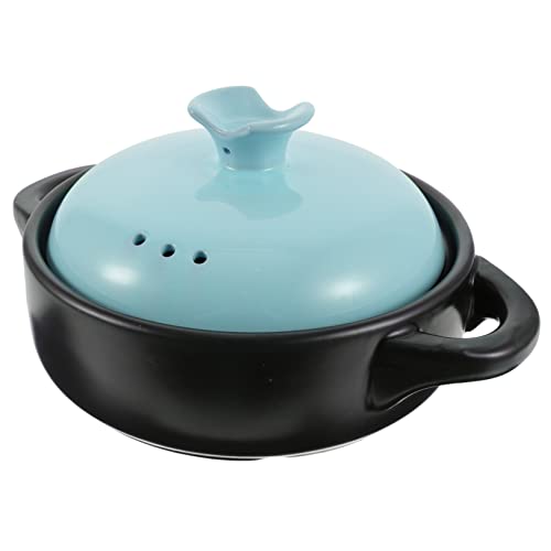 HEMOTON Ceramic Clay Pot Korean Clay Pot Stockpot with Lid Chafing Dishes with Lids Ceramic Stew Pot Oven Pot Sizzling Hot Pot Ceramic Cooking Pots Casserole Kitchen Stew Pot Blue Gas Food