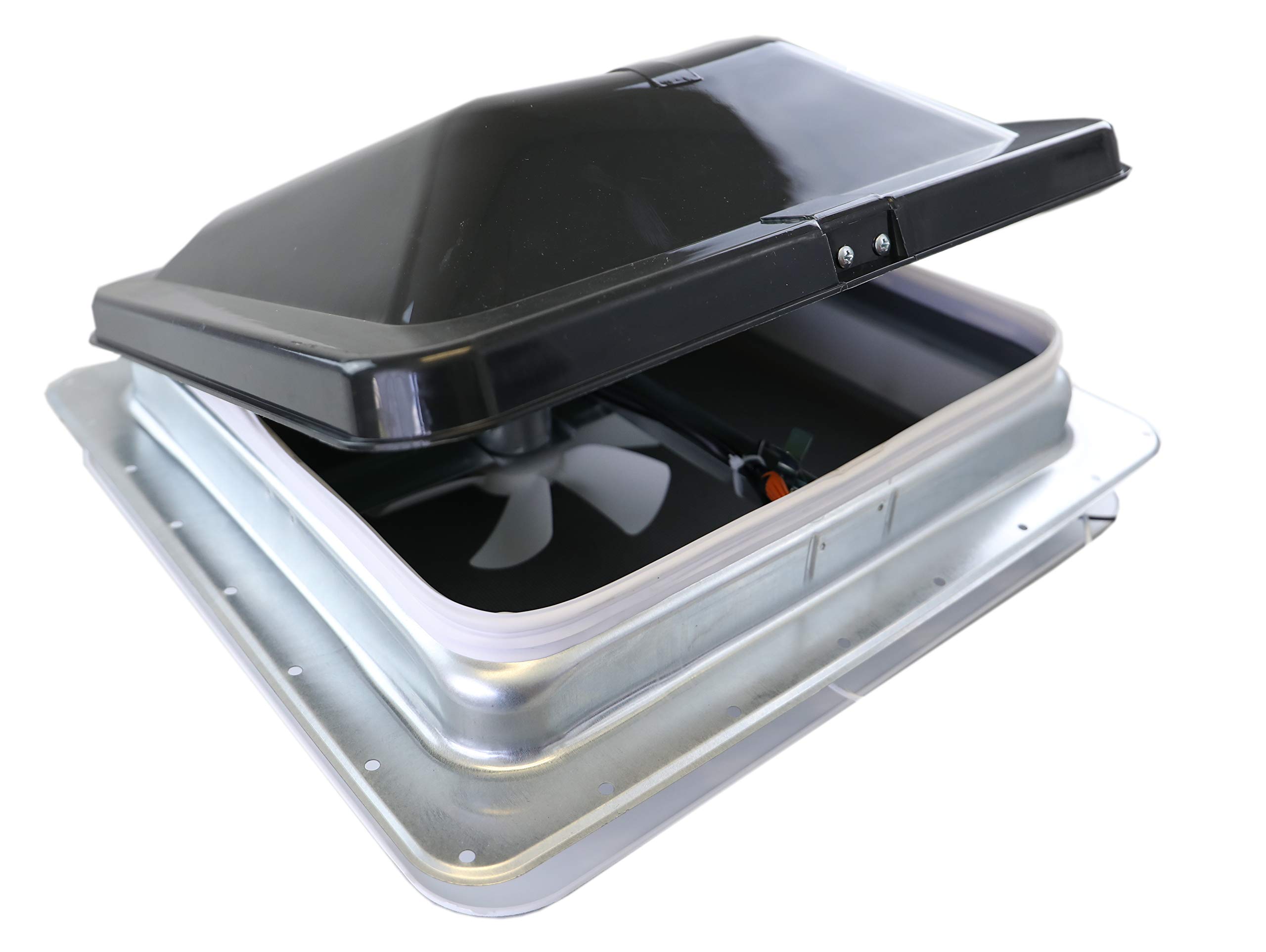 Class A Customs | 2 PACK | 14" RV Roof Vent 12 Volt Powered Fan with SMOKE Wedge Style Lid - 1β Garnish Ring | 74112A-2PK