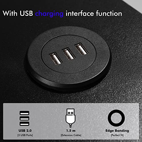 PrimeZone Modern Nightstand with 3 USB Ports - Waterproof Bedside Table with Cabinet & Open Storage, End Side Table Furniture for Bedroom, 16" D x 18" W x 24" H, Black