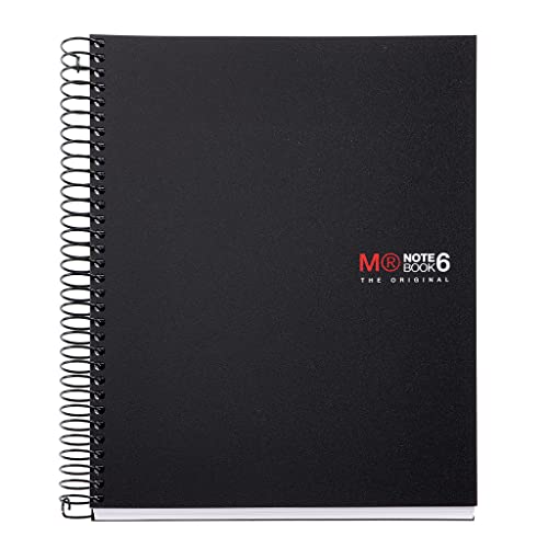 Miquelrius Medium Wirebound Notebook, 6" x 8" A5, 6-Subject, College Ruled, Black