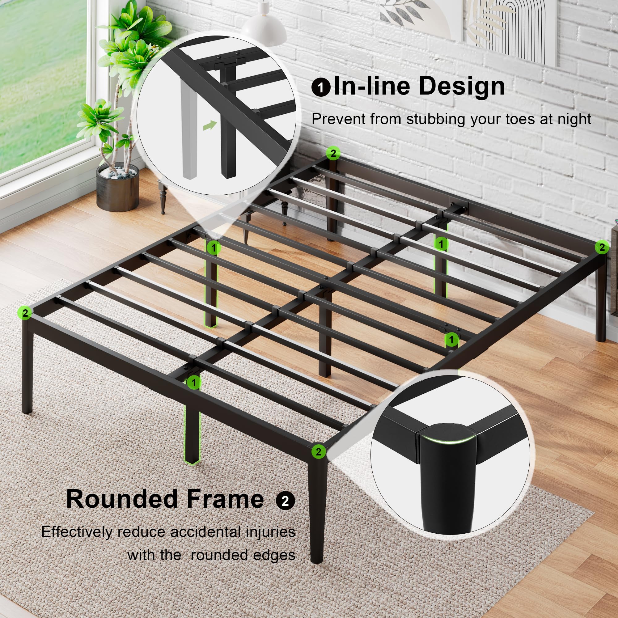 Feonase 18" High Twin Size Metal Platform Bed Frame with Storage Space Under Bed, Heavy Duty Steel Slat Support, No Box Spring Needed, No Noise, Easy Assembly, Black