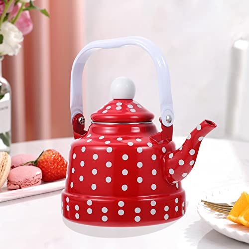 HEMOTON Kettle Stovetop Enameled Teapot Chinese Style Heating Water Kettle with Handle Large Capacity Hot Water Kettle Kitchen Teapot for Stovetop Induction Cooker ( Red ) Red Tea Kettle