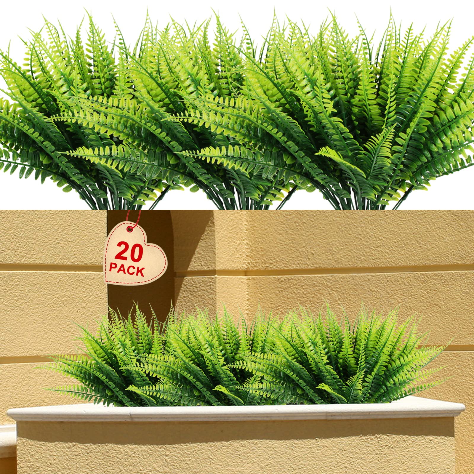 ZeKonan 24 Bunches Outdoor Plants Artificial Flower Plants UV-Proof Shrub Plants Plastic Green Plants for Indoor and Outdoor Gardens porches Windows and Other Decorations(White)
