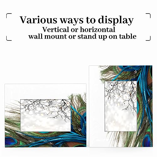 Peacock Feather 8x10 Picture Frame, Boho Wooden Photo Frame for Wall Mounting or Tabletop Living Room Bedroom Home Decor