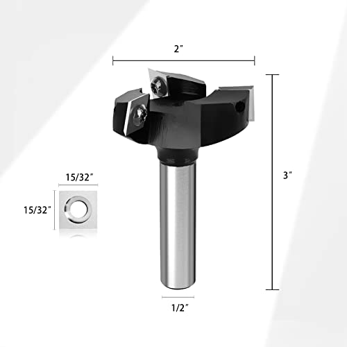 CNC Spoilboard Surfacing Router Bit, 1/2" Shank,3 Wing,2"Cutting Diameter.Adopt Carbide.Professional Woodworking Tools