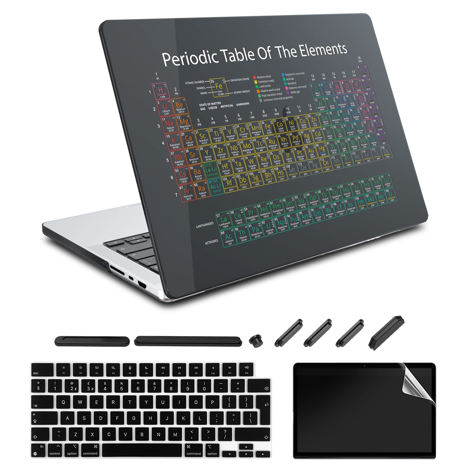 SanMuFly Compatible with MacBook pro 16 Case 2021 Release A2485 M1 Pro/Max,Printed Crystal Black Shell & Keyboard Cover & Screen Protector,Chemistry Science Periodic Table of The Elements Case