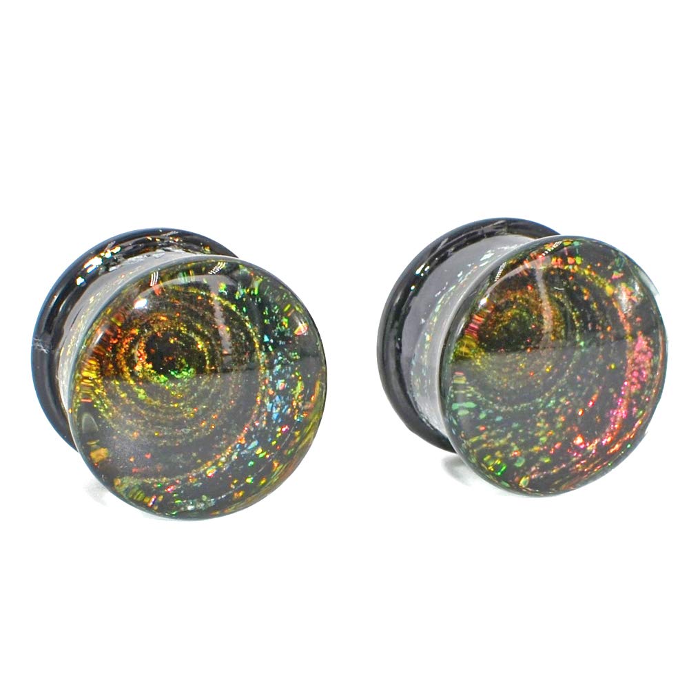 CHUANCI Pair Pyrex Glass Galaxy Ear Plug Inspiration Dezigns Double Flared Glass Plugs Gauges Multi Color Expander Body Piercing Jewelry (2G(6mm))