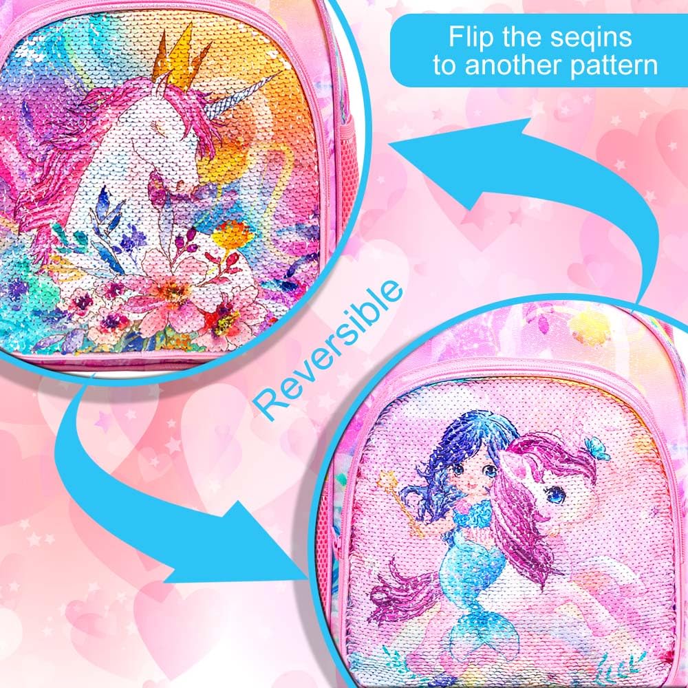 CCJPX Unicorn Backpack for Girls, 12.5β Toddler Sequin Bookbag Kindergarten Cute School Bag