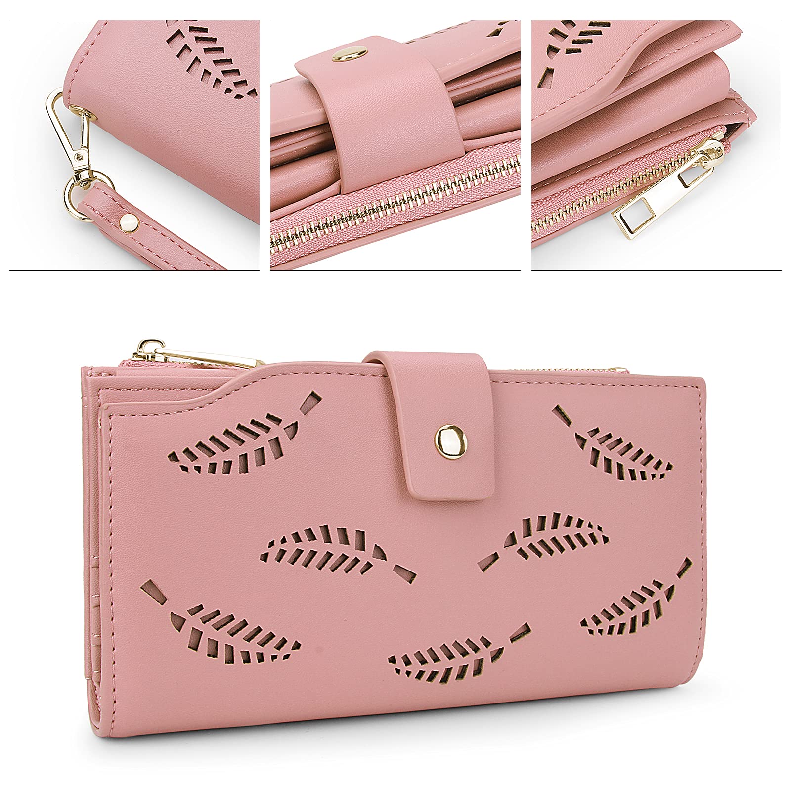 YALUXE Women's Leather Zipper Wallet RFID Blocking Multi Card Holder with Cellphone Pocket Large Capacity